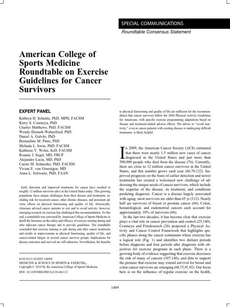 Acsm Cancer Consensus Protocol Survivors 1 Pdf