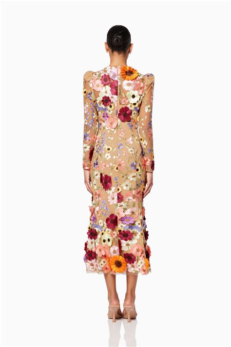 Shannon 3d Floral Midi Dress In Pink Elliatt