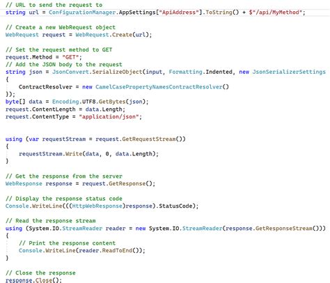 c invoking a rest api get method with a json body framework