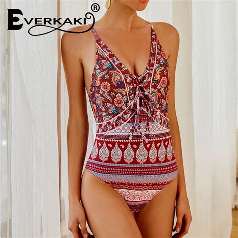 Everkaki Swimwear Women Sexy One Piece Swimsuit Female Deep V Bodysuit