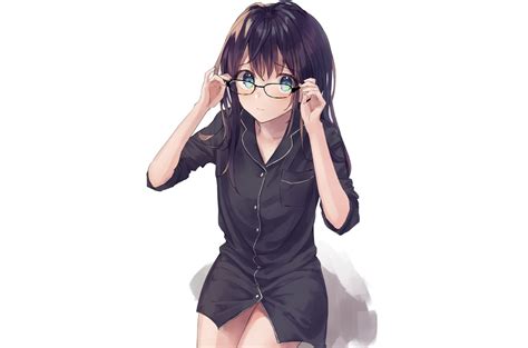 Aliasing Aqua Eyes Black Hair Glasses Original Pajamas Rimo Short Hair