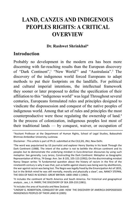 Pdf Land Canzus And Indigenous Peoples Rights A Critical Overview
