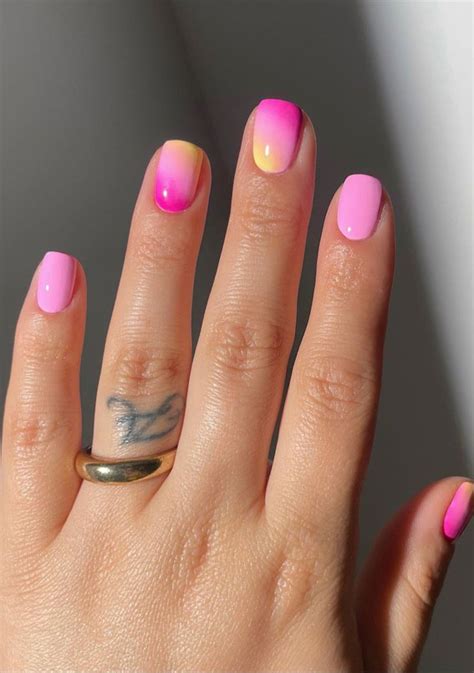 50 Cute Summer Nail Designs Ombre Pink And Yellow