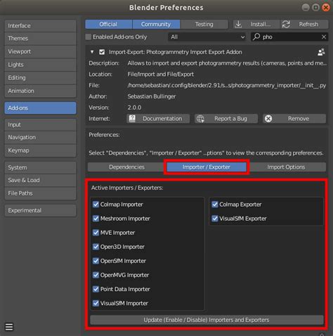 customize import export options — blender addon photgrammetry importer