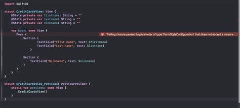 adding sections to forms breaks xcode r swiftui