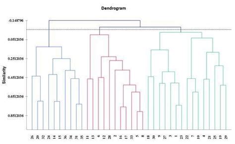 dendrogram generated by hierarchical cluster analysis showing the