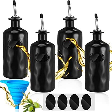 4 Pcs Ceramic Olive Oil Dispenser Bottles Bulk 20 Oz Black