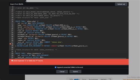 failed to import due to parsing error expected or fields but p