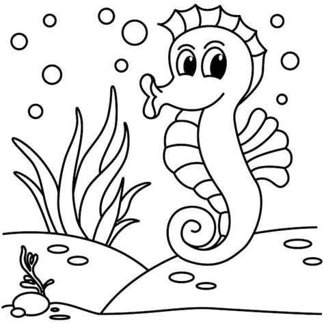 Mar Unicornio Dibujos Animados Para Colorear Página Ilustración Vector