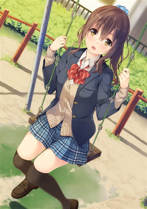 Wallpaper Illustration Long Hair Anime Girls Brunette Stockings