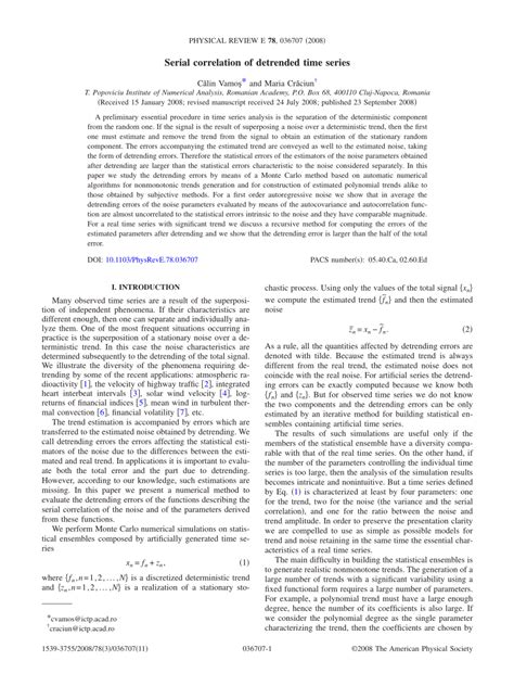 Pdf Serial Correlation Of Detrended Time Series