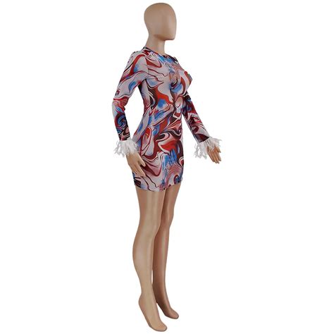 Fs9769d Womens Sexy Mesh Print Round Collar Dress Buy Mesh Print