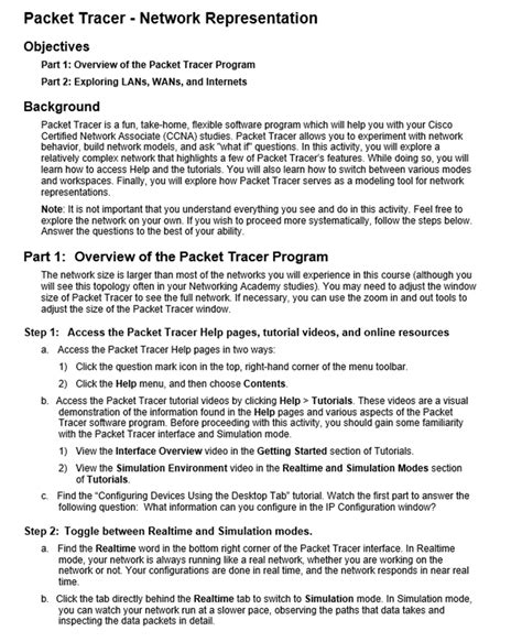 solved packet tracer network representation objectives part 1