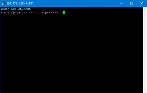 ssh connection using the putty ssh terminal client school of computer