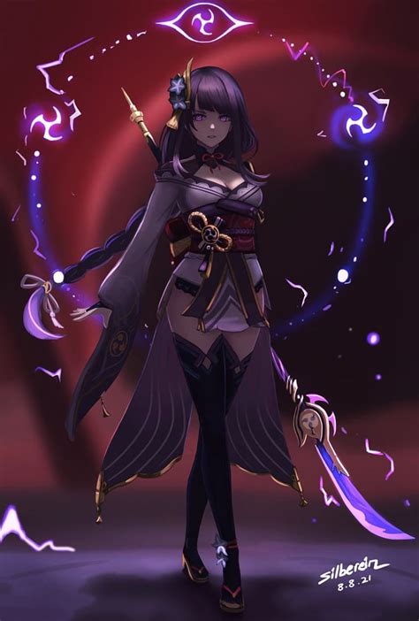 Baal Closed Eyes Purple Hair Genshin Impact Genshin Impact Baal Hd