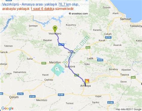 vezirköprü amasya arası kaç km saat