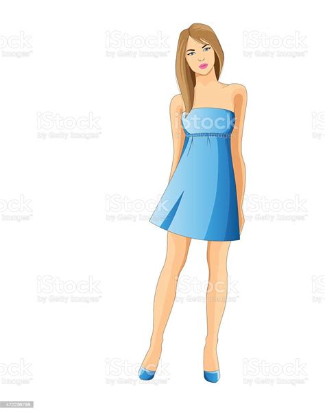 Woman Wearing Blue Dress Stock Illustration Download Image Now 2015