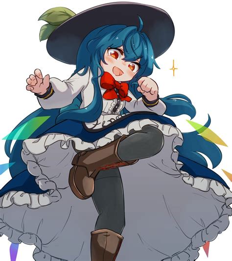 Safebooru 1girl D Ahoge Black Headwear Blue Hair Blue Skirt Boots