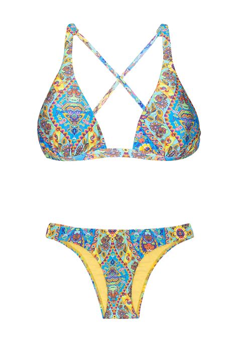 Halter Neck Triangle Bikini With Vintage Style Print Sari Cool New
