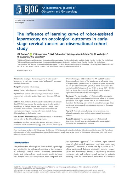 Pdf The Influence Of Learning Curve Of Robot Assisted Laparoscopy On