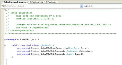 understanding code behind with vs 2005 web application projects