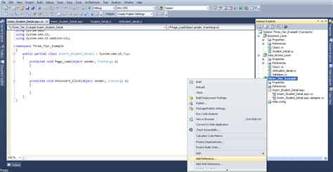 how to insert data into database using three tier architecture in asp