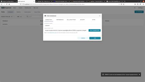 superset with docker cannot add connection to external