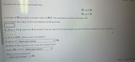 Solved Consider The Following Hypothesis Test Ho μ