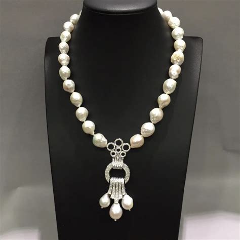 10 13mm Baroque Natural Fresh Water Pearl Pendant Necklace Copper With