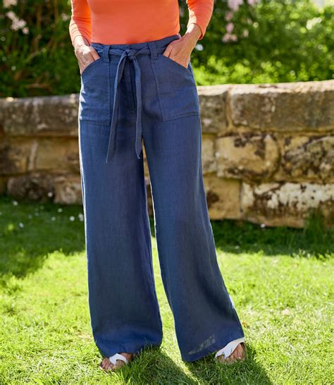 Indigo Womens Wide Leg Linen Trousers Woolovers Us