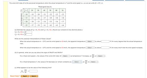 Solved E Wind Chill Index W Is The Perceived Temperature