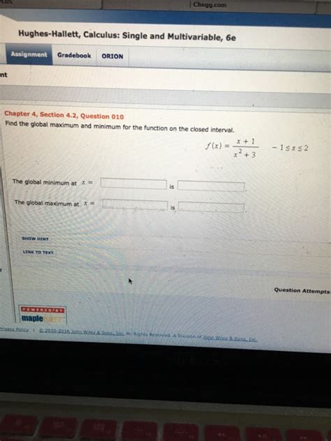 solved find the global maximum and minimum for the functi
