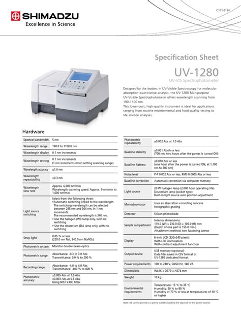 Espectrofotómetro Shimadzu Uv 1280 Pdf Spectrophotometry