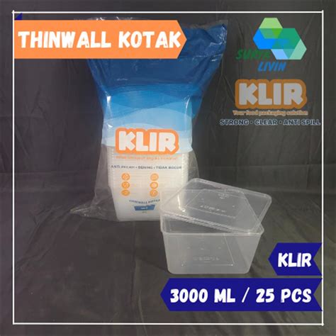 Jual Thinwall Kotak 3000ml 25 Pcs Klir Kotak Makan Food Container
