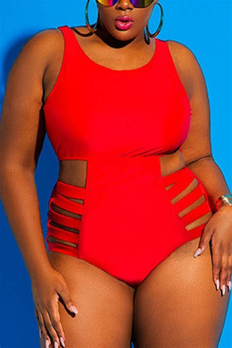 Fashion Sexy Plus Size Red One Piece Swimsuit