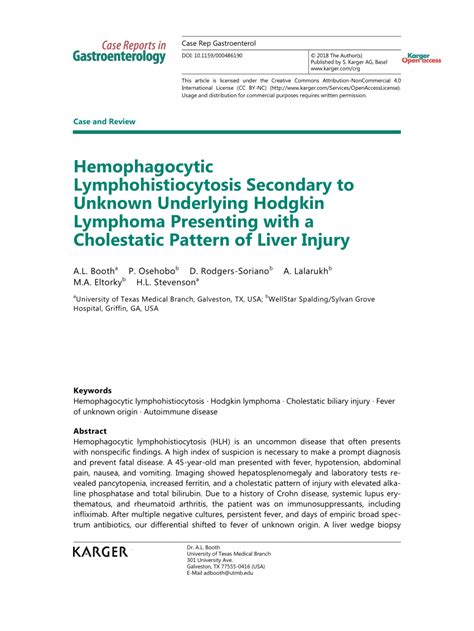 Pdf Hemophagocytic Lymphohistiocytosis Secondary To Unknown