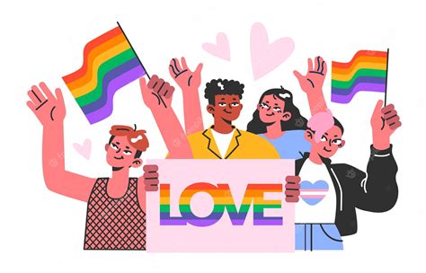 Premium Vector Cheerful Characters With Rainbow Flags Celebrate Pride