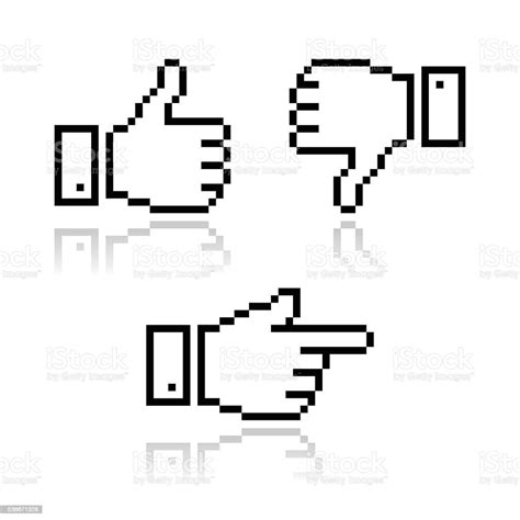 ilustración de píxel cursor iconos de pulgar hacia arriba como Él