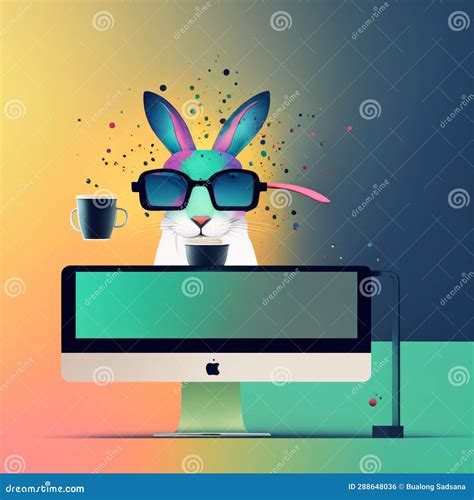 Rabbit In Glasses Office Worker At Workplace Coffee Break Generative