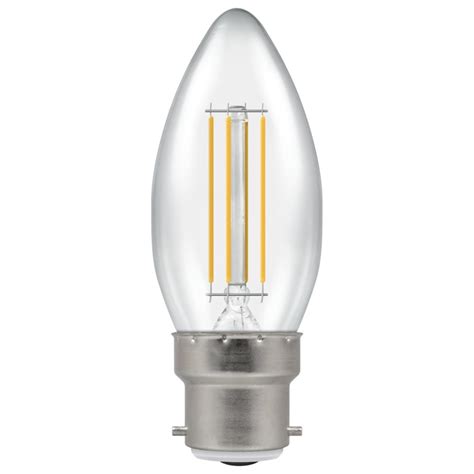 15524 Led Candle Filament Dimmable Clear 5w 4000k Bc B22d Crompton