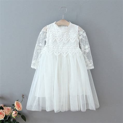 Long Sleeve Lace Flower Girl Dress Rustic White Tulle Wedding Dress
