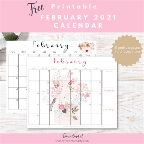 Free February 2021 Calendar Printable Shabby Mint Chic Party