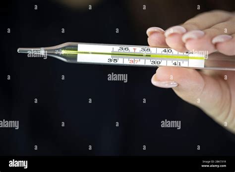 Female Holds Mercury Thermometer In Hand Which Shows 38 5 Degrees High
