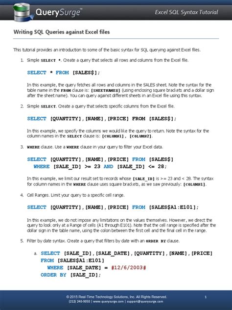 qs tutorial writing sql queries against excel files