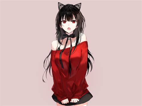 Download Wallpaper 1152x864 Red Top Hot Anime Girl Original