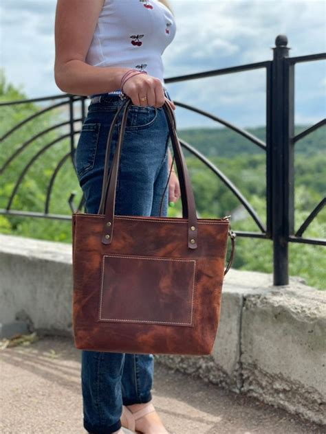 Tote Bag Leather Tote With Zipper Option Leather Tote Bag For Etsy