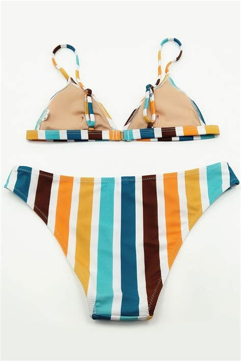 Rainbow Striped Triangle Bikini Two Piece Swimsuit