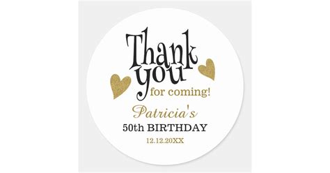 Black And Gold 50th Birthday Thank You Favour Classic Round Sticker