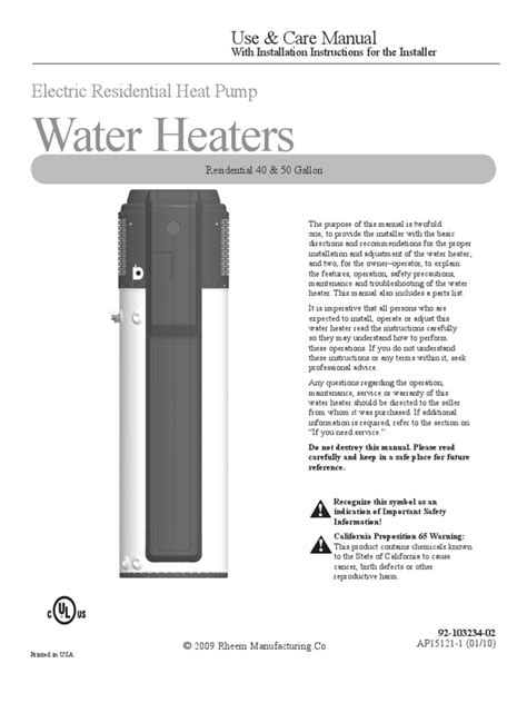 Rheem Heat Pump Water Heater Manual