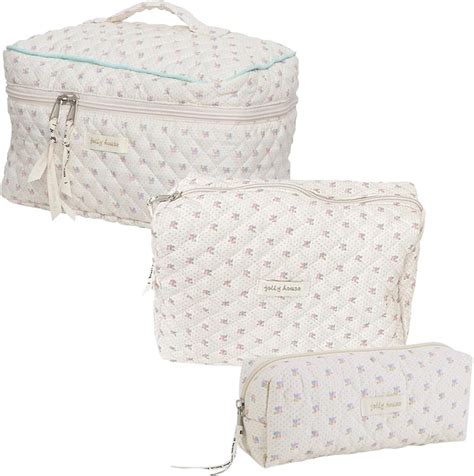 Juoxeepy Quilted Makeup Bag Floral Cotton Cosmetic Bag